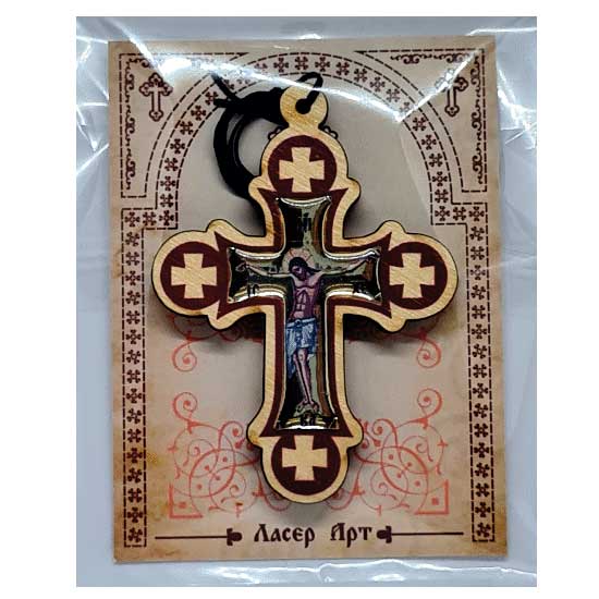 Drveni Krst za Auto sa Stikerom (8.2x5.9)cm